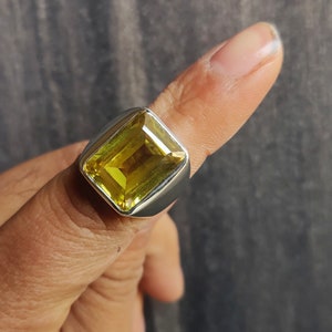 Peridot Signet Ring, Men Women Ring, 925 Solid Sterling Silver Ring ...