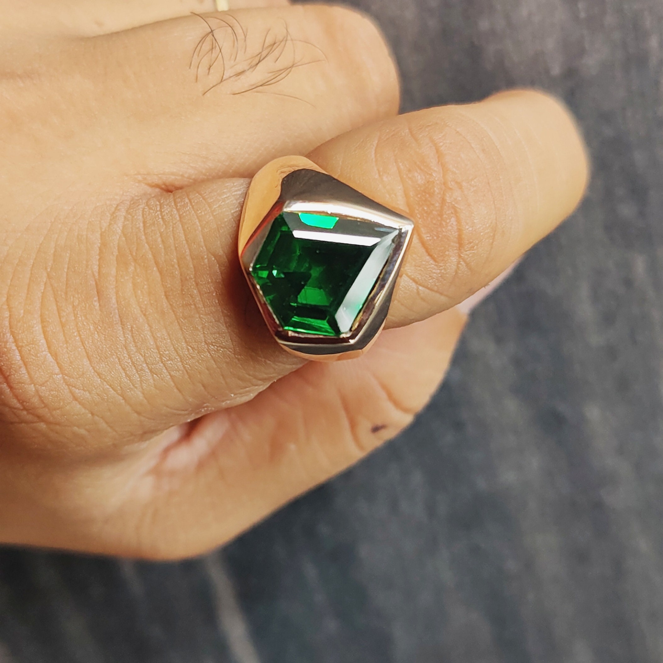 Emerald Ring Mens Ring 925 Sterling Silver Ring 22k Gold - Etsy