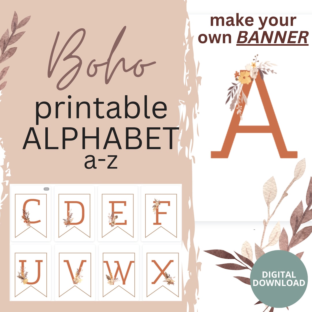 Boho Printable Banner, Diy Bunting, Boho Theme Alphabet, Neutral ...