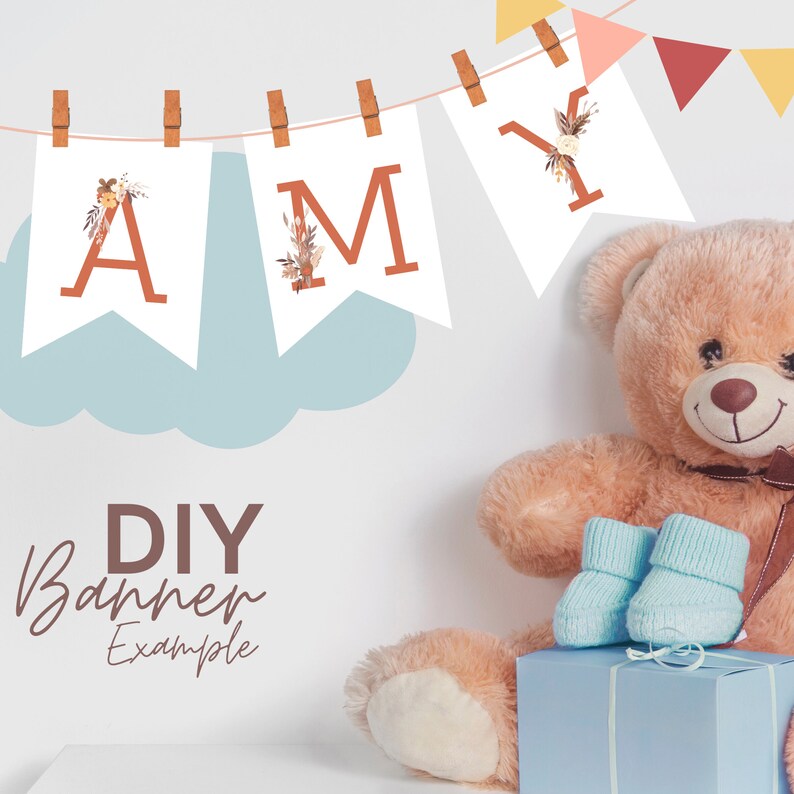 Boho Printable Banner, Diy Bunting, Boho Theme Alphabet, Neutral ...