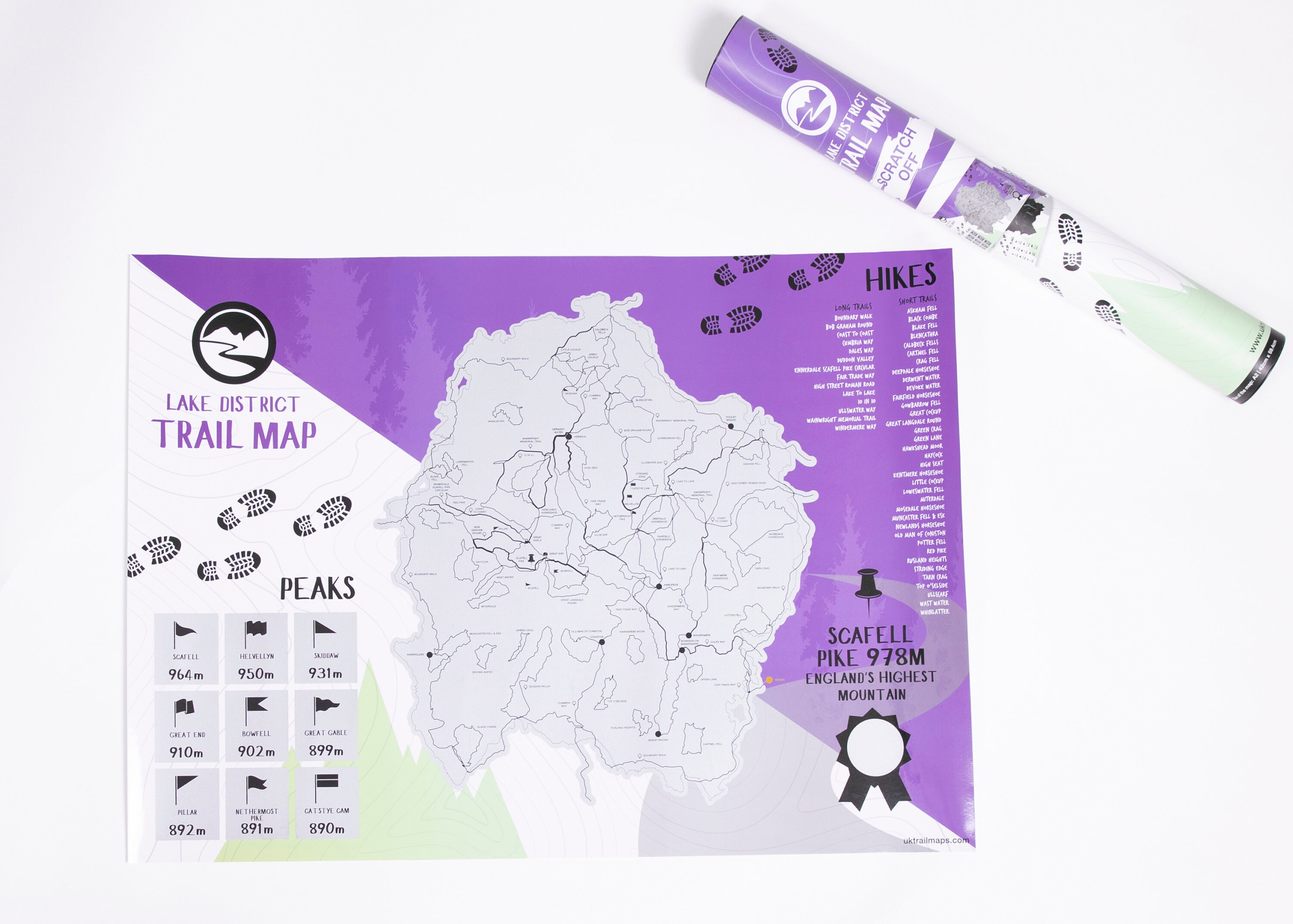 Lake District Scratch-off Hiking Routes & Peaks Map - Etsy UK