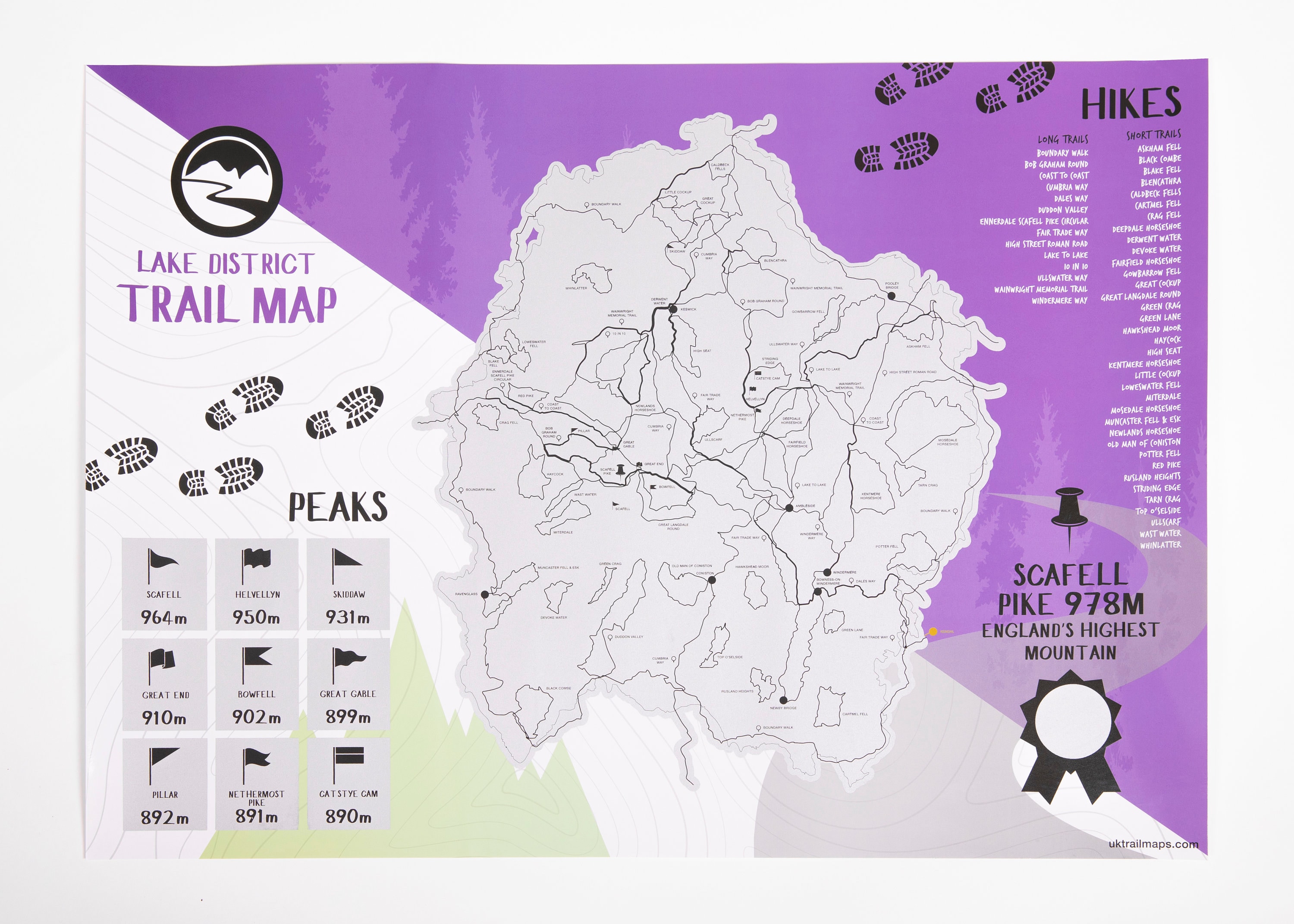 Lake District Scratch-off Hiking Routes & Peaks Map - Etsy UK