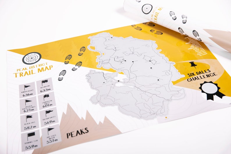 Peak District Scratch-off Hiking Routes & Peaks Map - Etsy