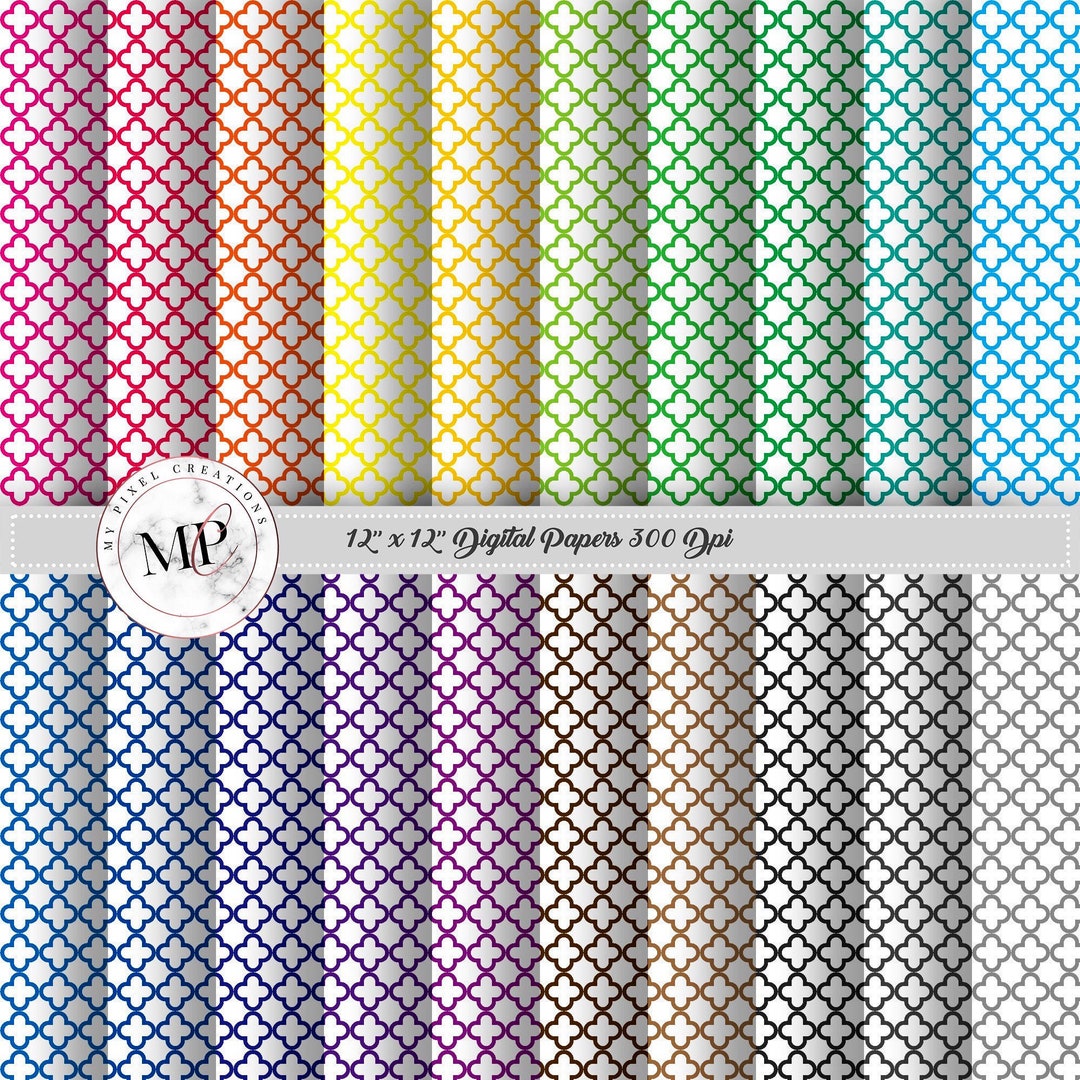 24 12''x12'' Quatrefoil Digital Papers RAINBOW ALL COLORS Assorted for ...