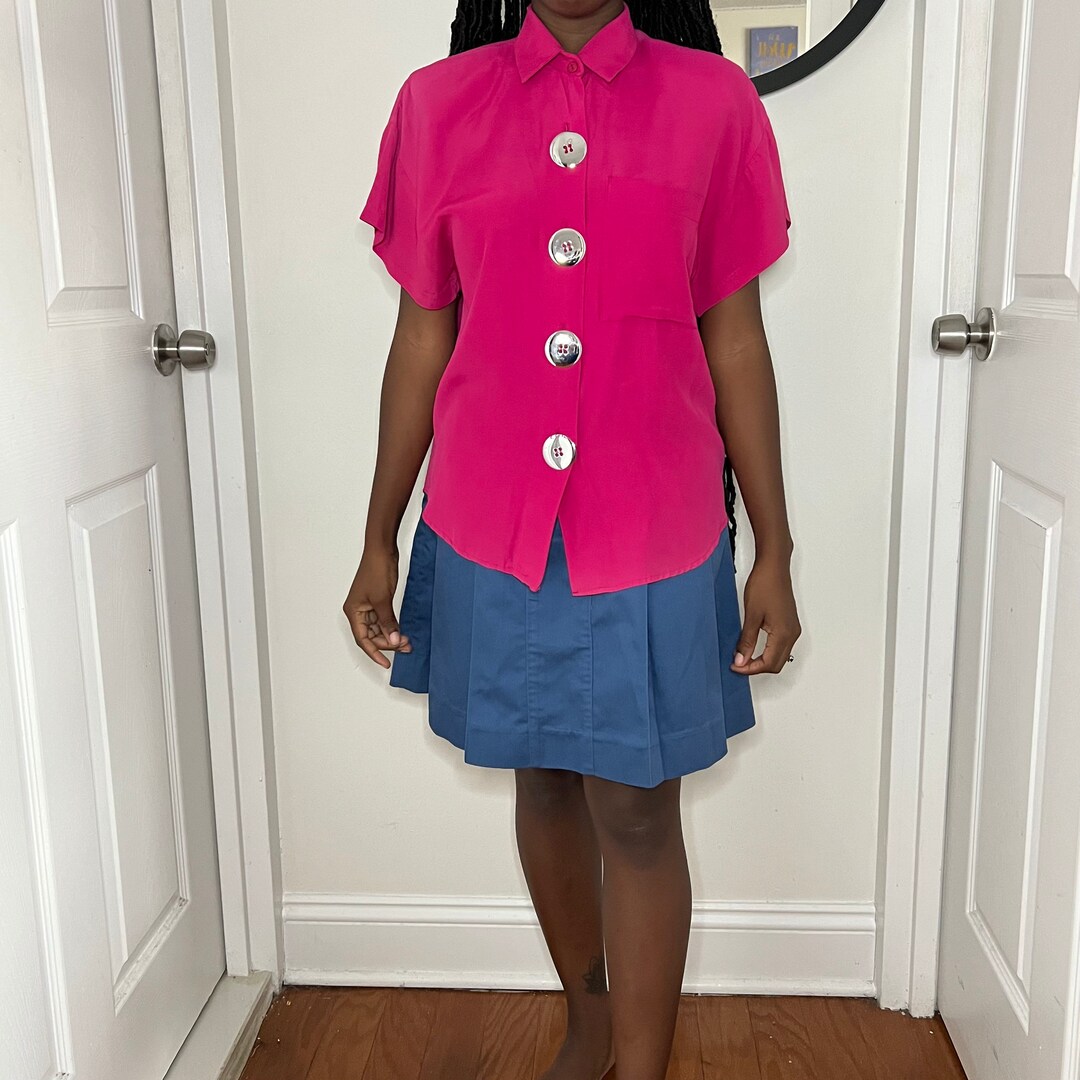 Size Small Vintage Hot Pink Button up Blouse With Jumbo Buttons - Etsy