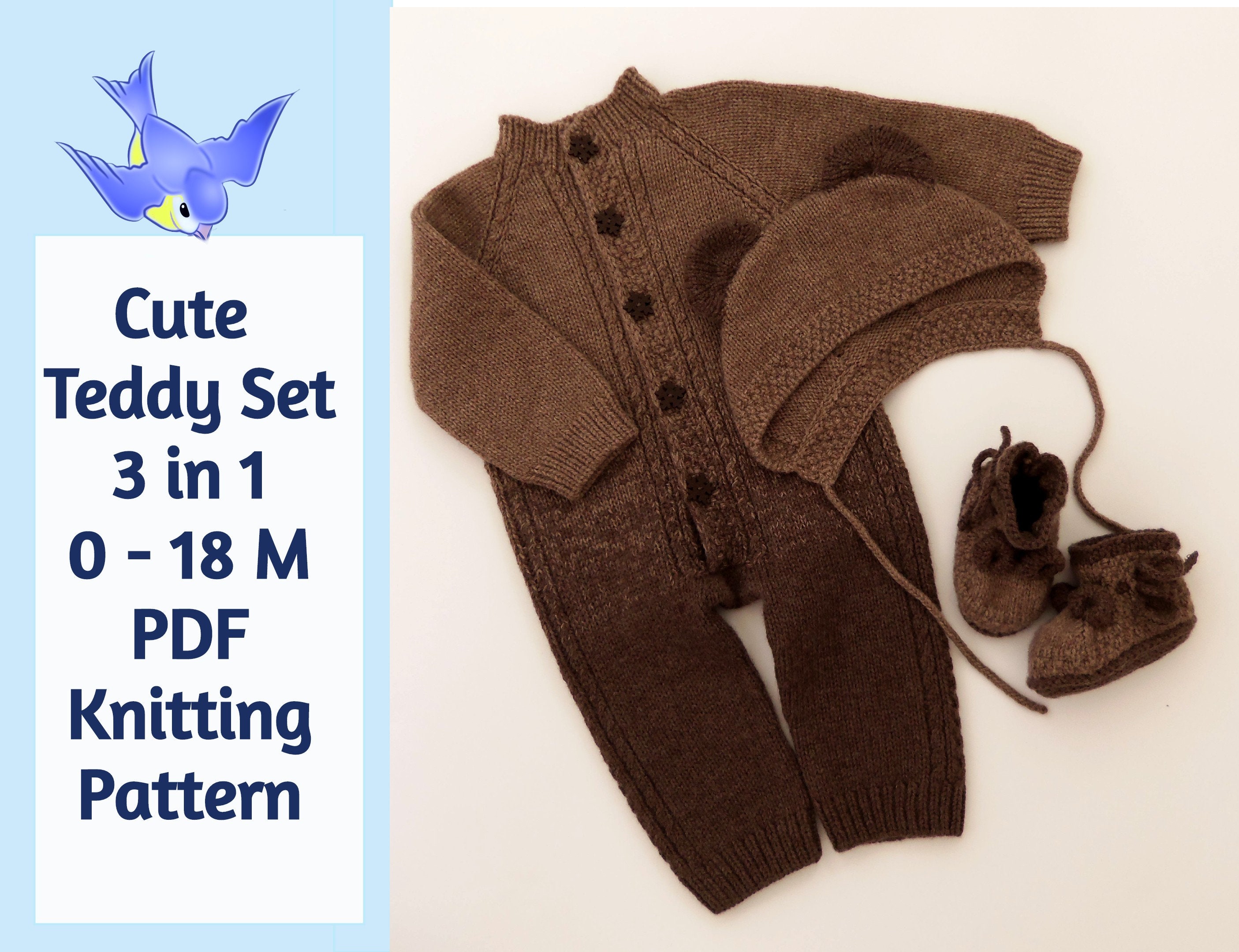 KNITTING PATTERNS Cute Teddy SET 3 in 1 Newborn 18 Months | Etsy