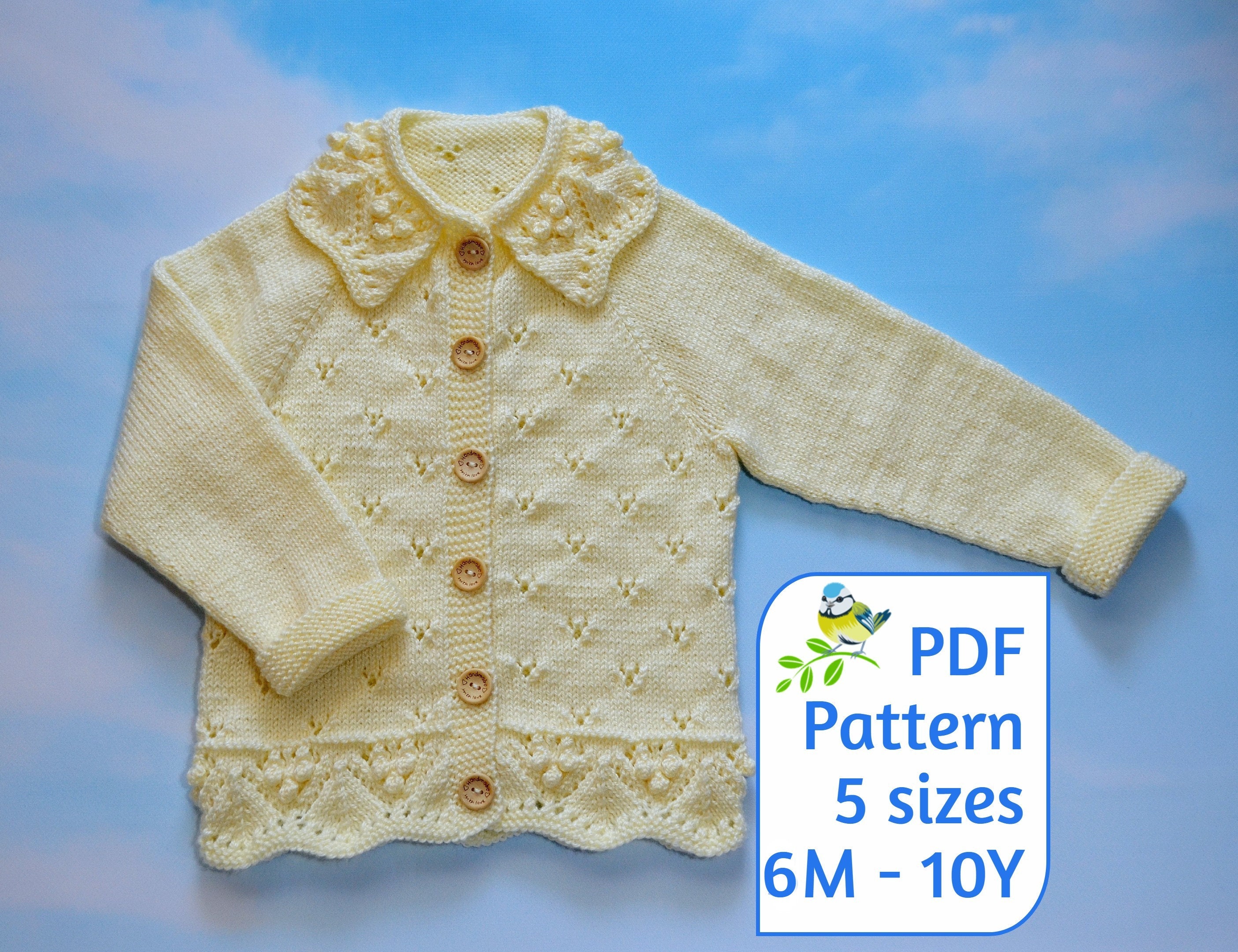 Primrose Cardigan, Knitting Pattern, 5 Sizes (6M, 12/18M, 3/4T, 6/8Y, 9 ...