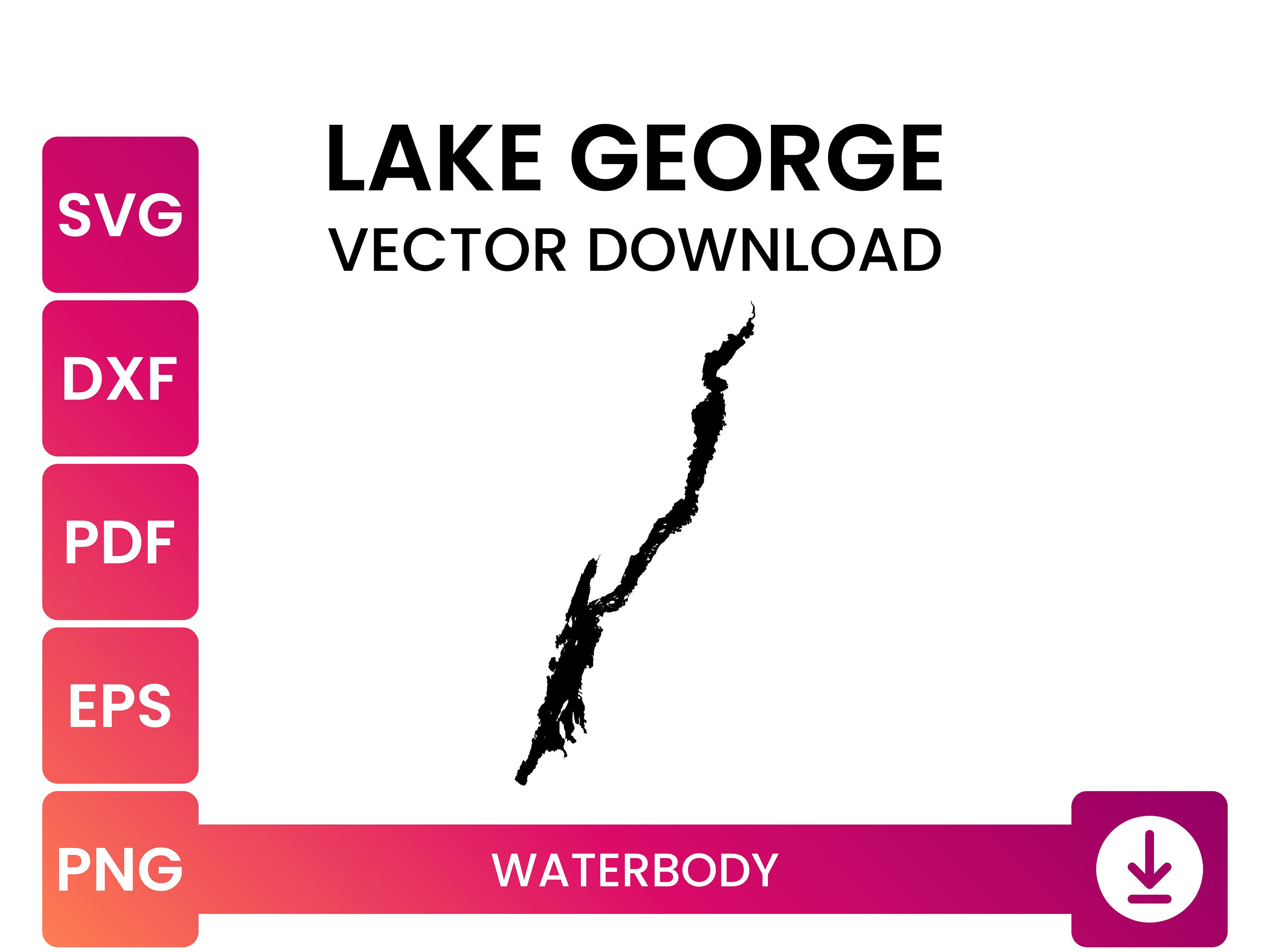 Highly Detailed Lake Shape Boundary of Lake George, New York, United ...