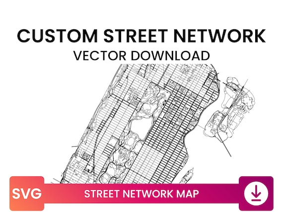Custom Street Network Map of a City or Town of Your Choice - Etsy