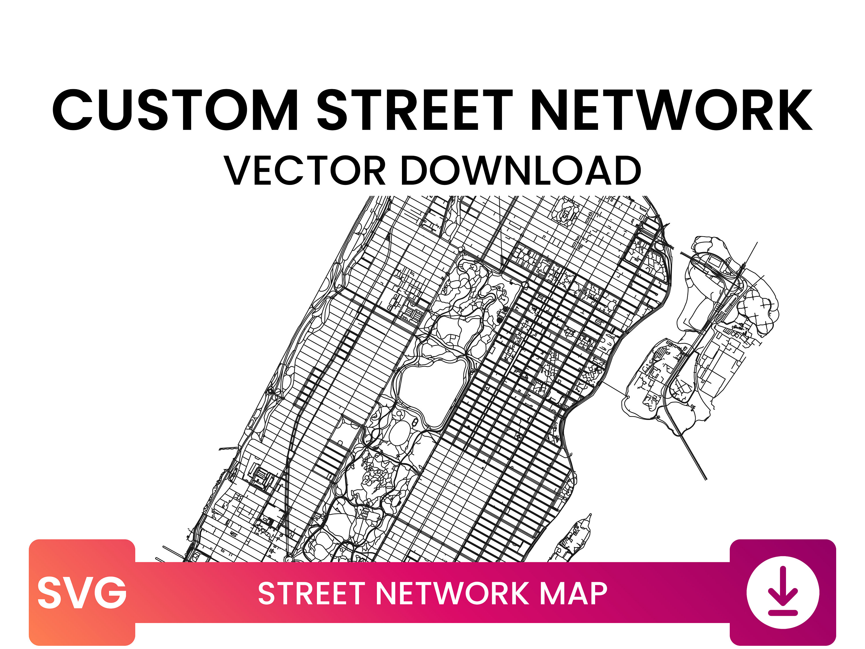 Custom Street Network Map of a City or Town of Your Choice | City ...