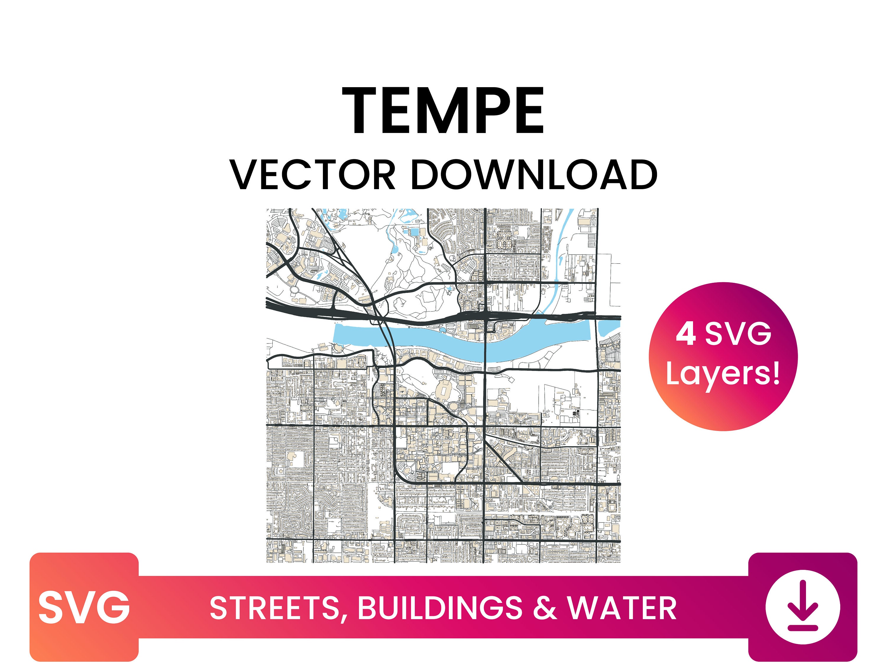 Street Network, Building Footprints & Waterbodies of Tempe, Arizona ...