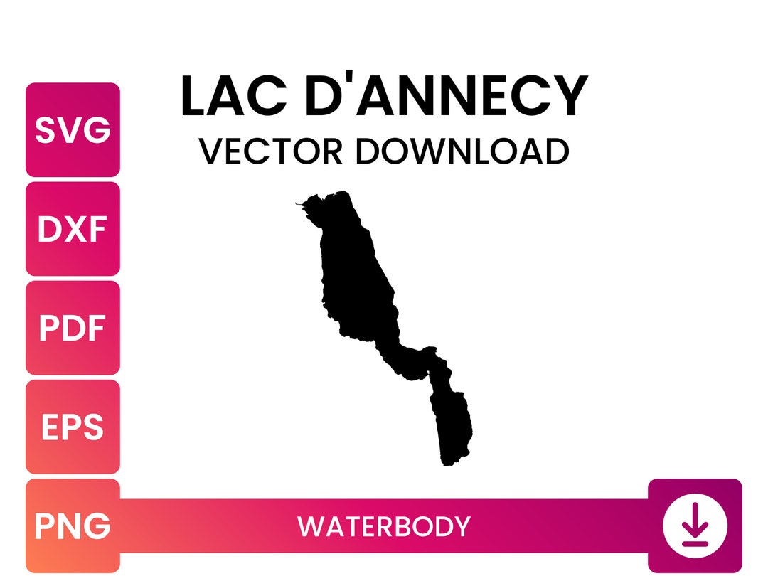 Highly Detailed Lake Shape Boundary of Lake Annecy, France | Lake Map ...