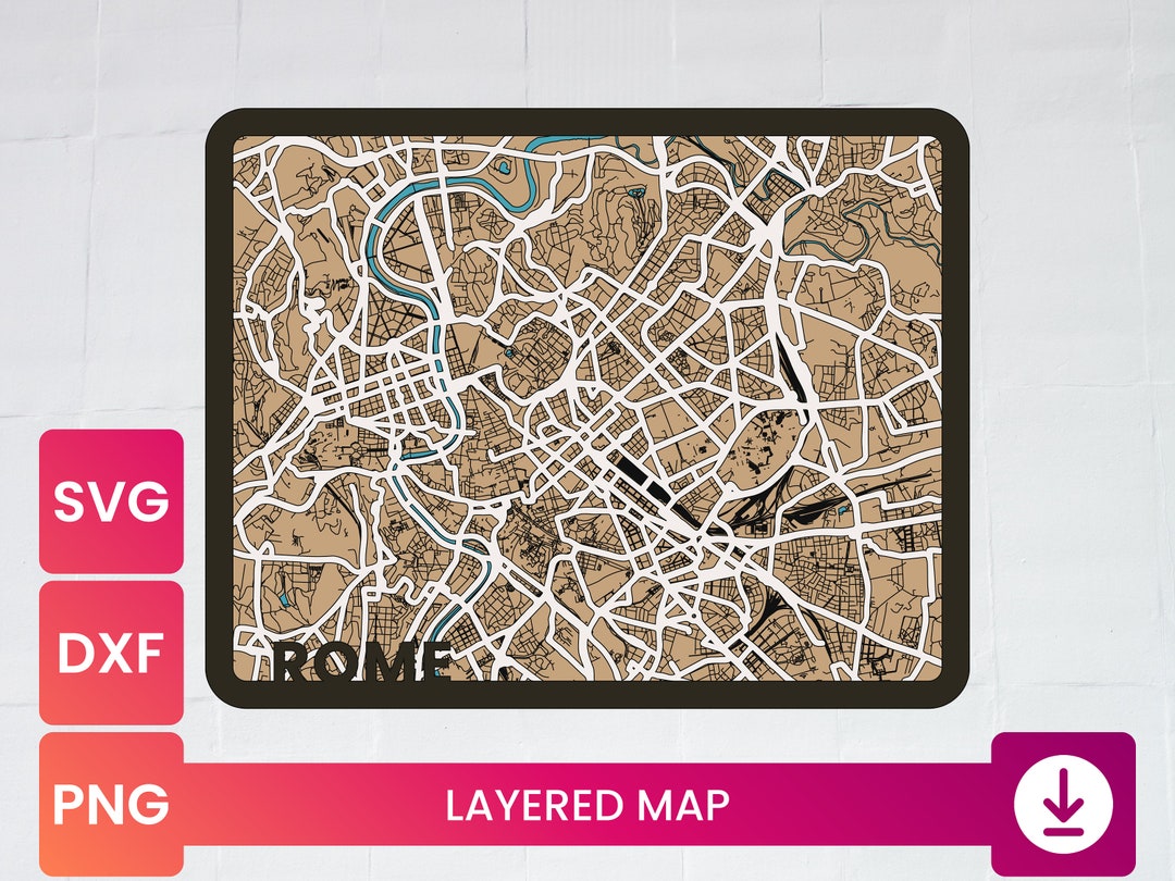 Layered 3D Map of Rome, Italy | City Street Map Multi-layer SVG File ...