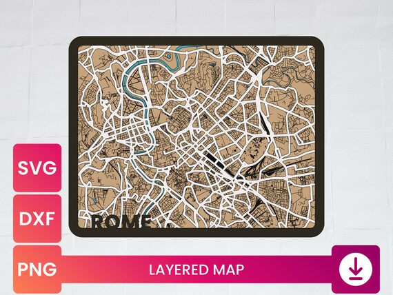 Layered 3D Map of Rome Italy City Street Map Multi-layer - Etsy