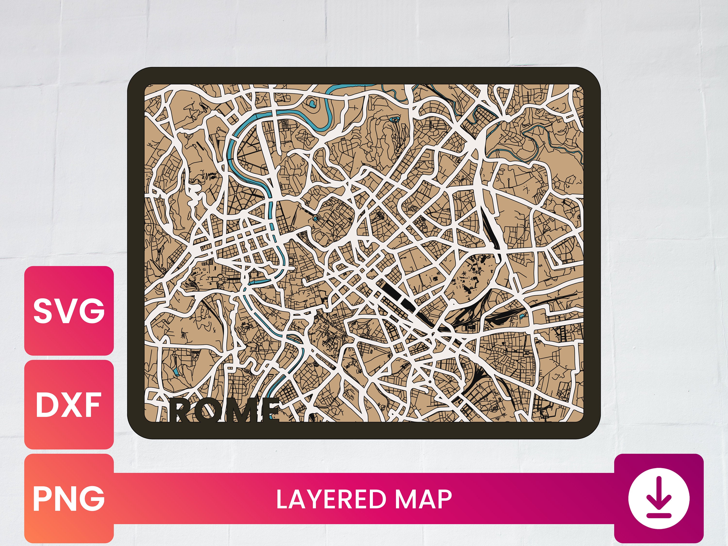 Layered 3D Map of Rome, Italy | City Street Map Multi-layer SVG File ...