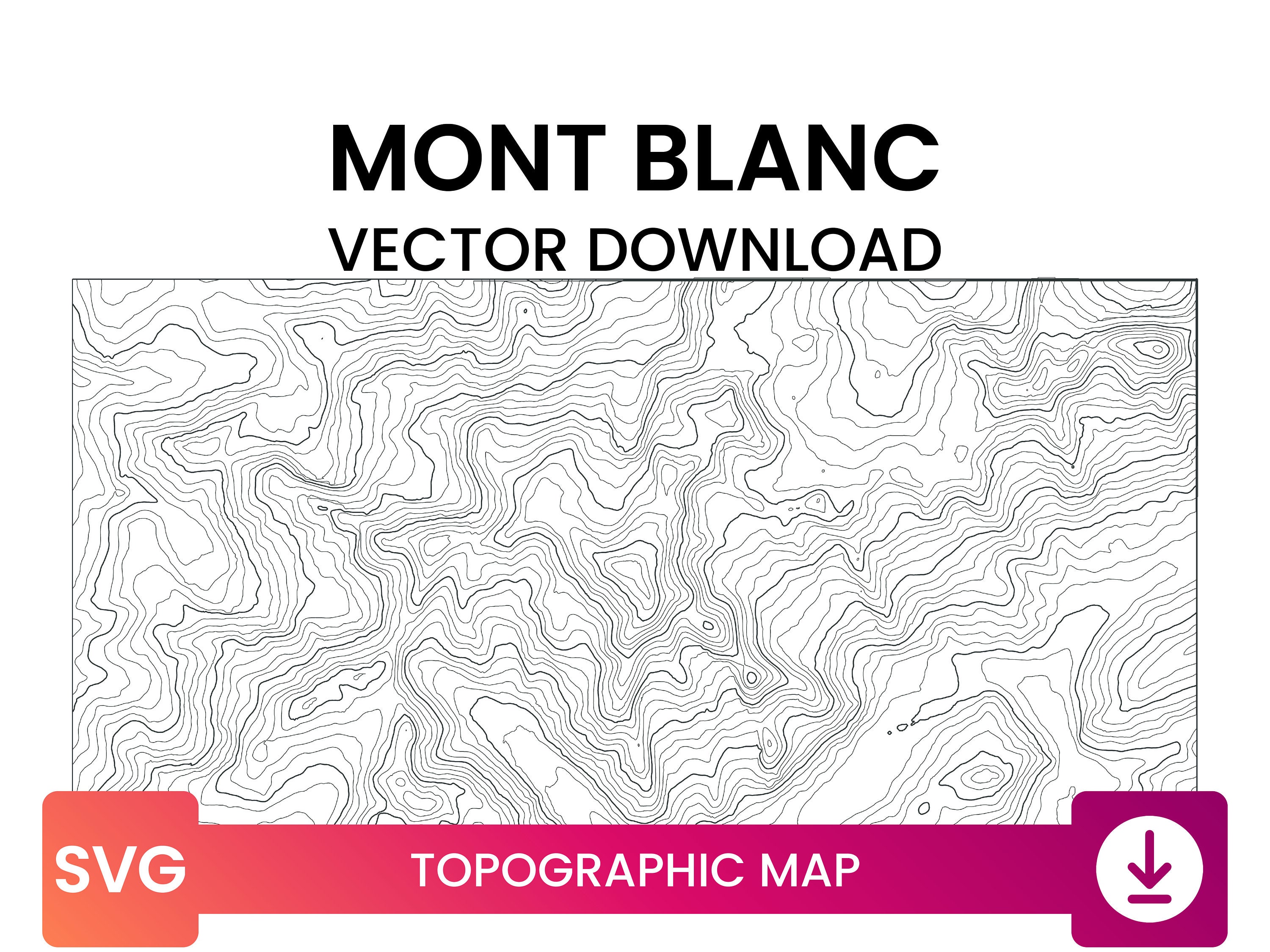 Topographic Map of Mont Blanc | Contour Line Map Multi-layer SVG File ...