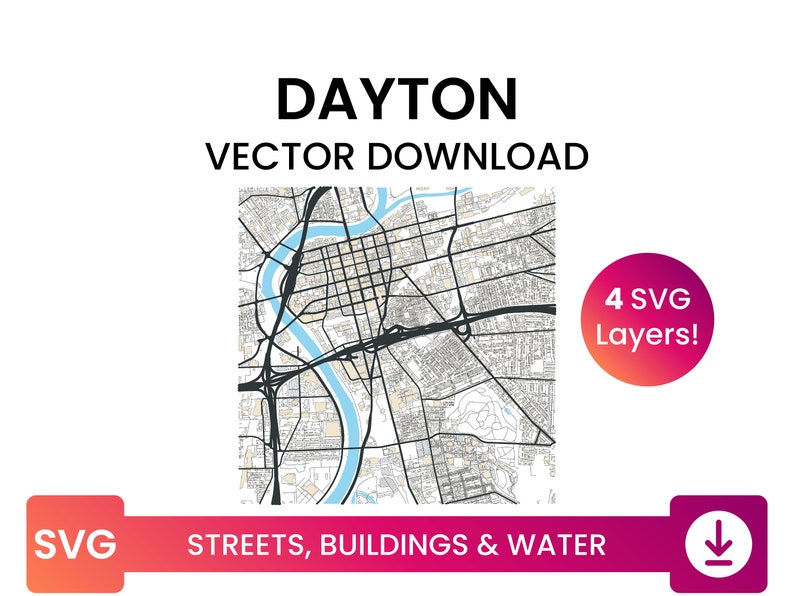Street Network, Building Footprints & Waterbodies of Dayton, Ohio ...