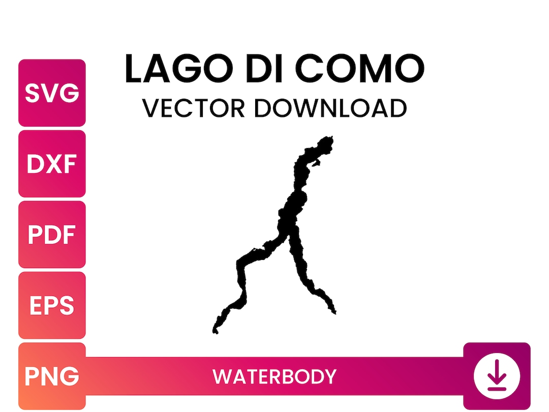 Highly Detailed Lake Shape Boundary of Lake Como, Italy | Lake Map ...