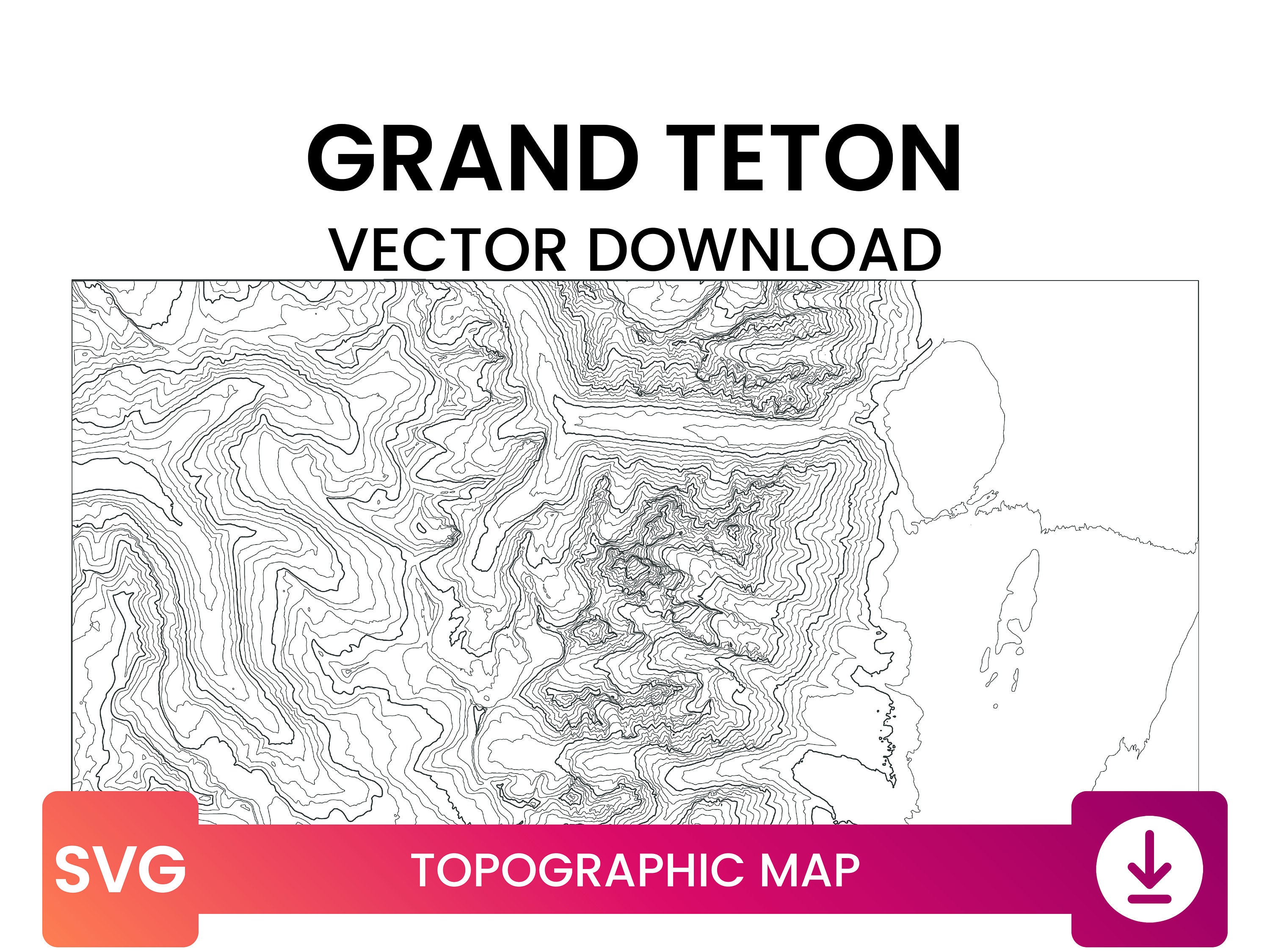 Topographic Map of Grand Teton, Wyoming | Contour Line Map Multi-layer ...