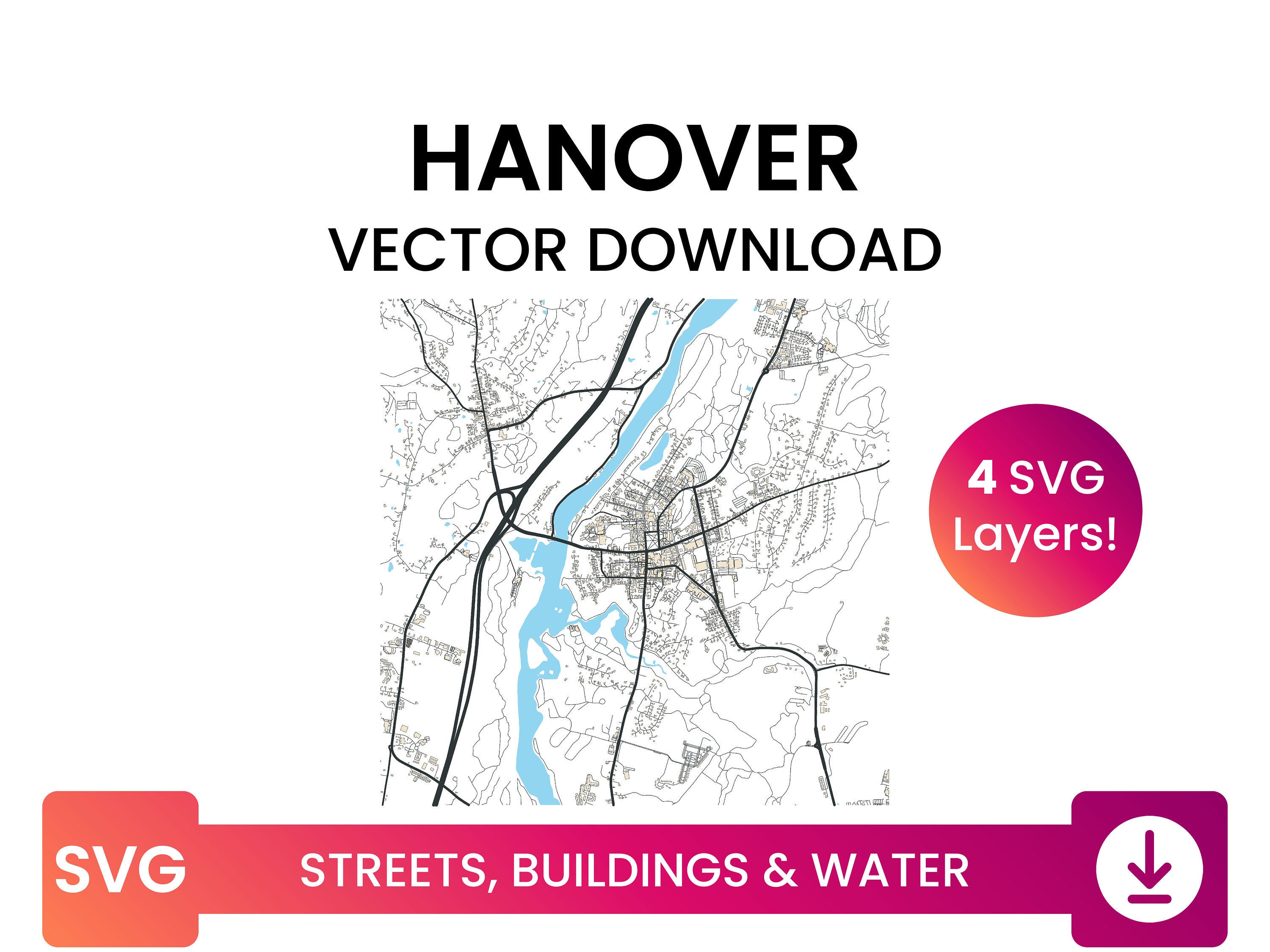 Street Network, Building Footprints & Waterbodies of Hanover, New ...