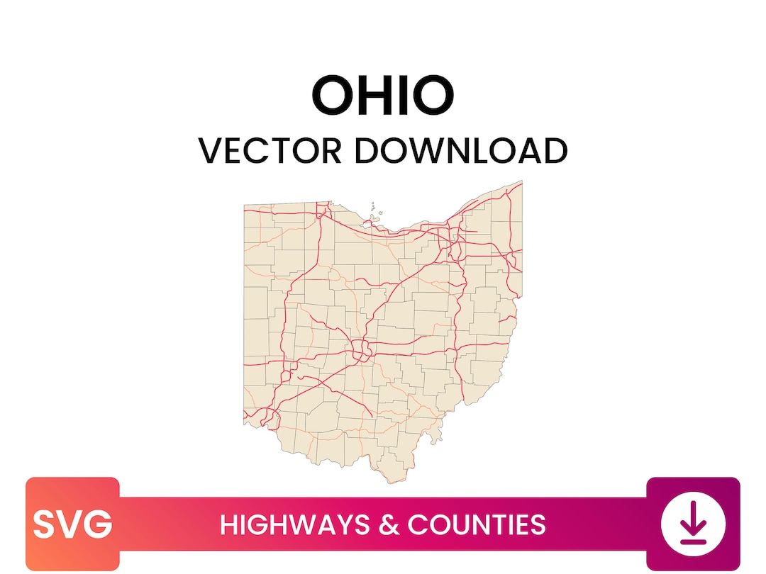 Highways & Counties of Ohio, USA | Road Map Multi-layer SVG File ...