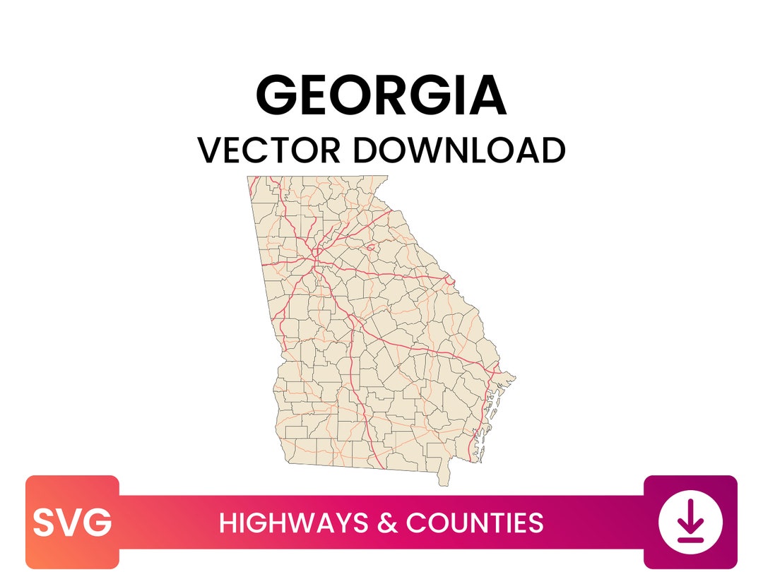 Highways & Counties of Georgia, USA | Road Map Multi-layer SVG File ...