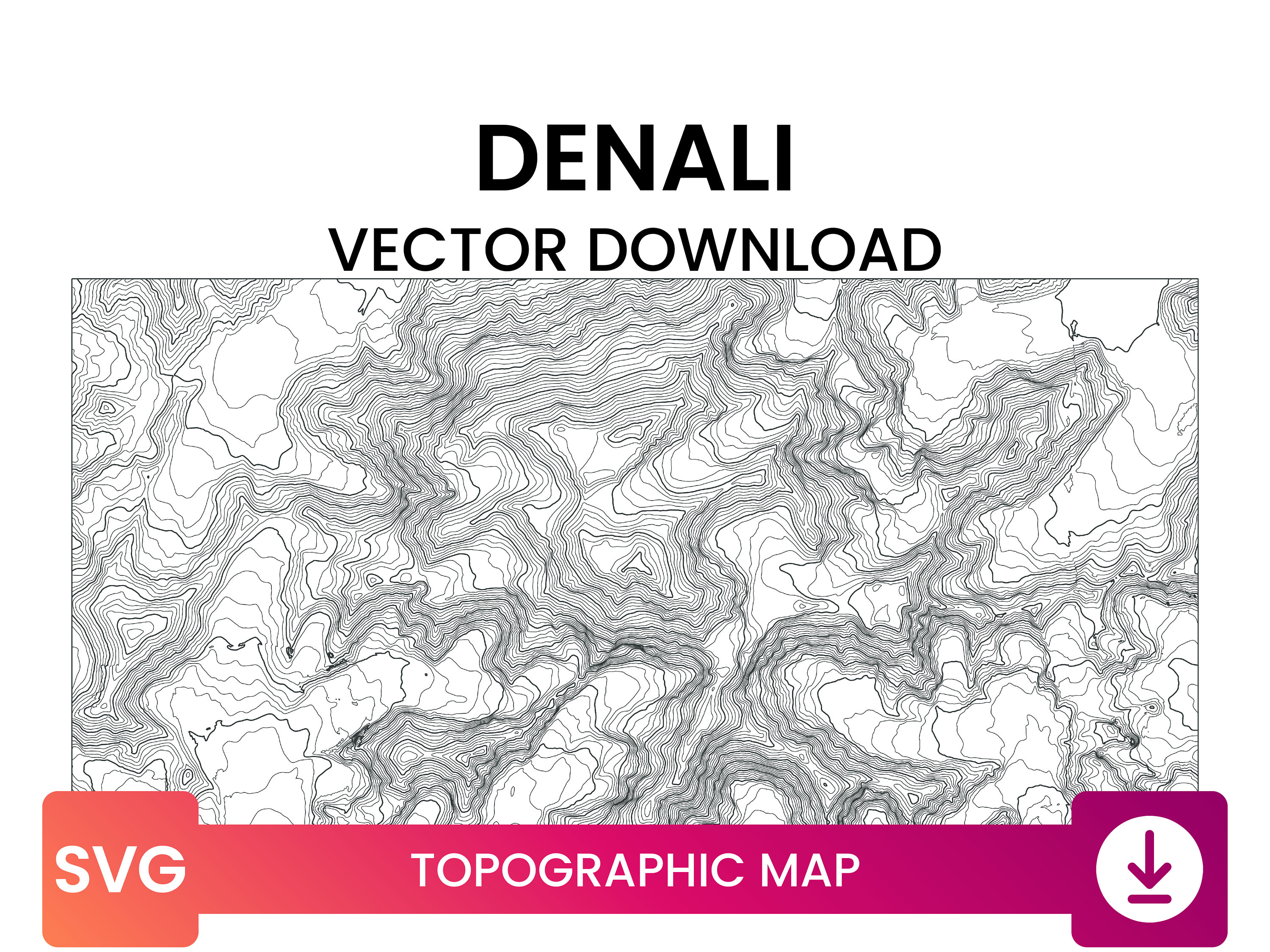Topographic Map of Denali, Alaska | Contour Line Map Multi-layer SVG ...