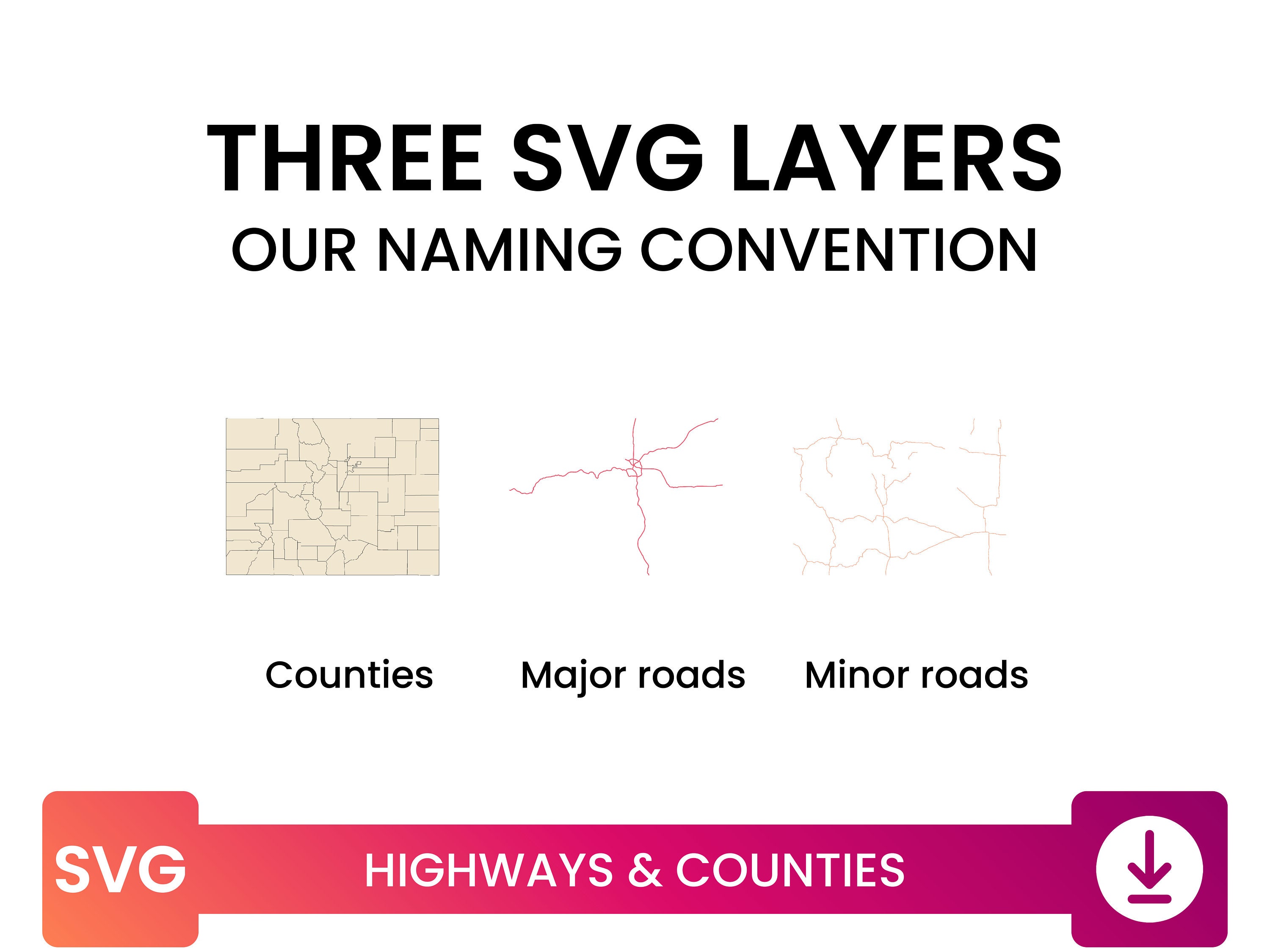 Highways & Counties of Colorado, USA | Road Map Multi-layer SVG File ...