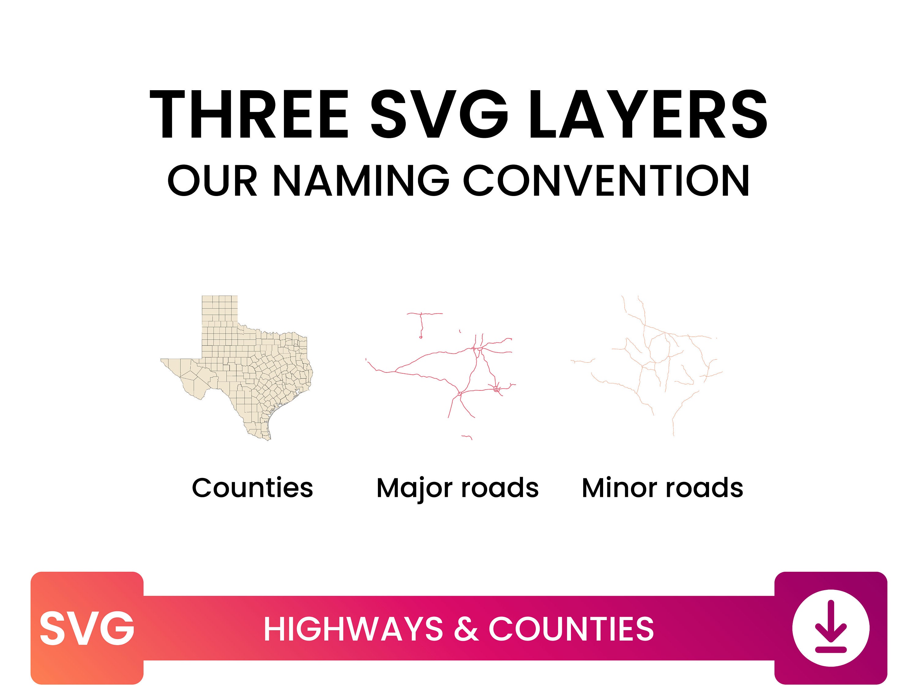 Highways & Counties of Texas, USA | Road Map Multi-layer SVG File ...