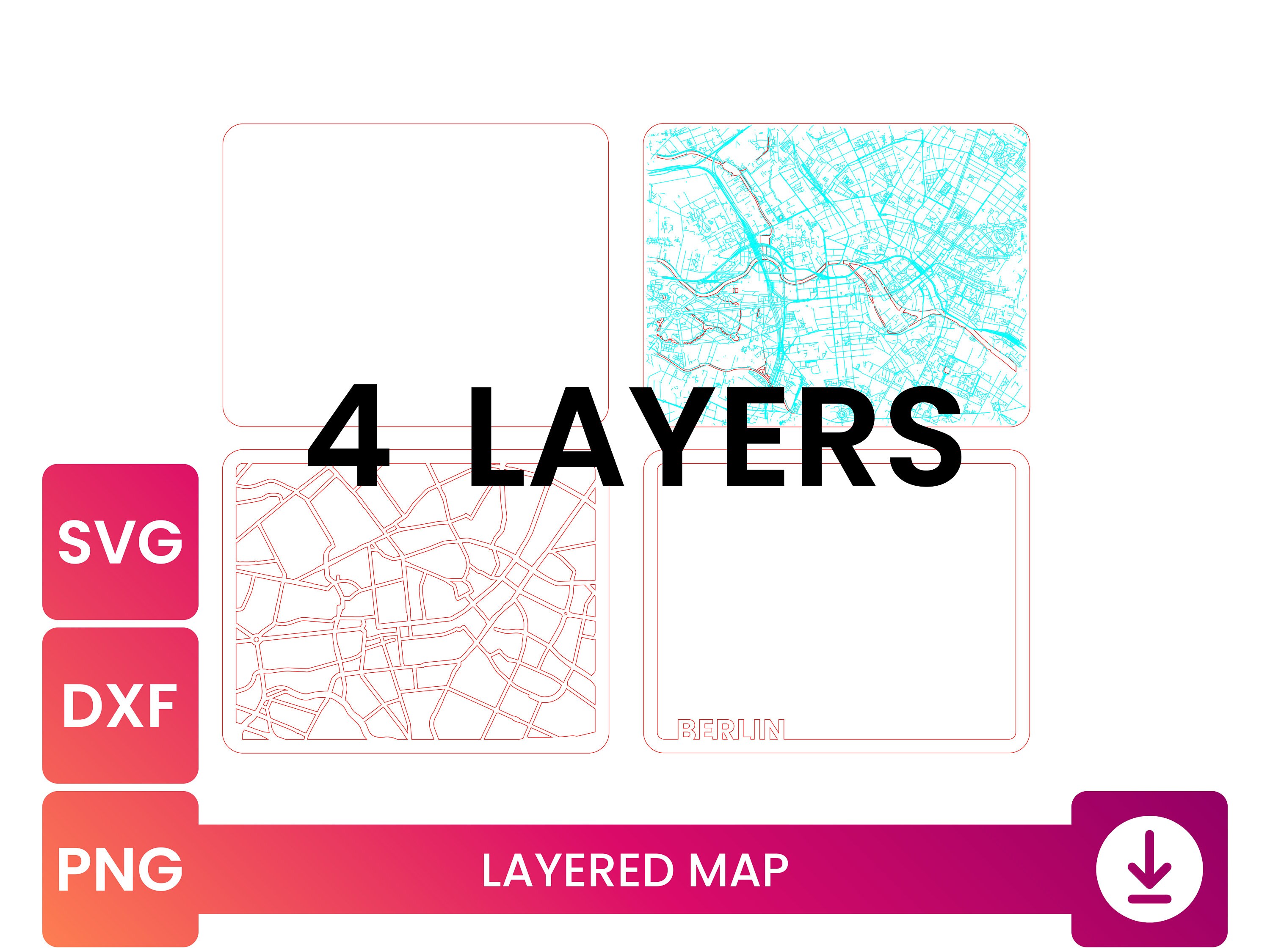 Layered 3D Map of Berlin, Germany | City Street Map Multi-layer SVG ...