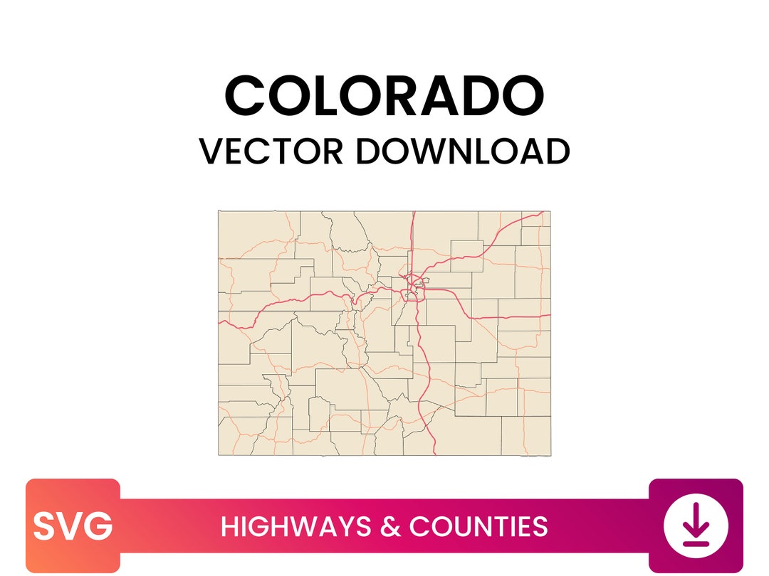 Highways & Counties of Colorado, USA | Road Map Multi-layer SVG File ...