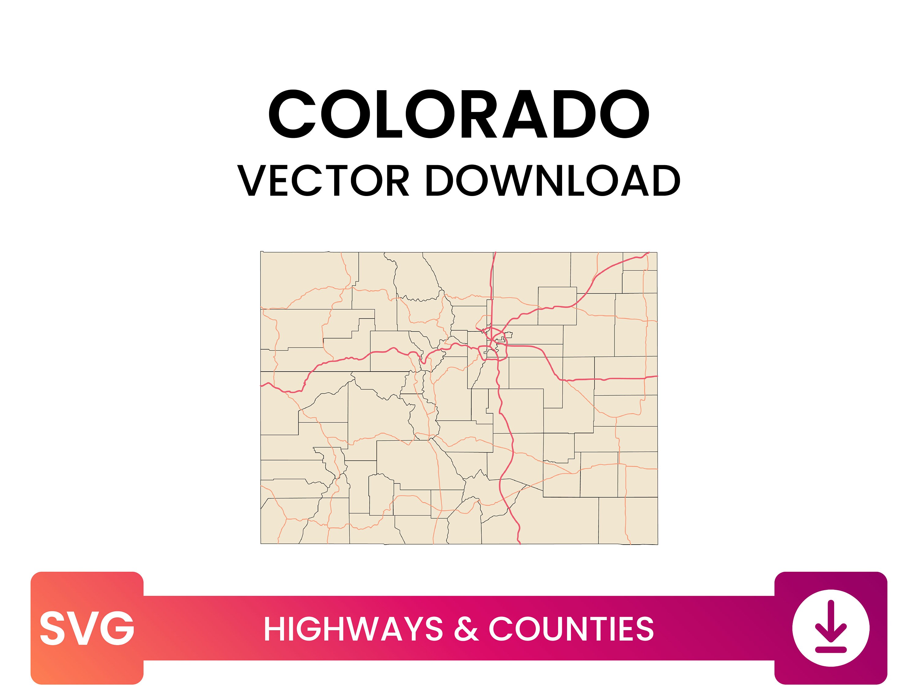 Highways & Counties of Colorado, USA | Road Map Multi-layer SVG File ...
