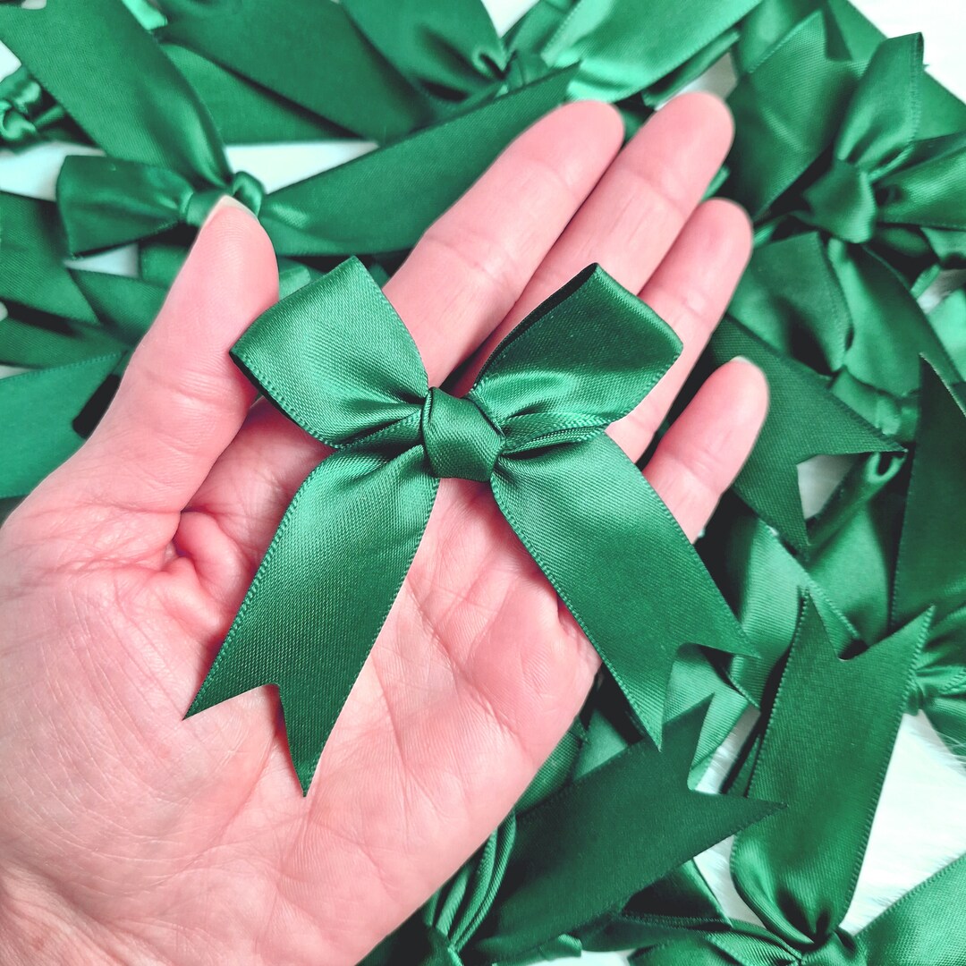 10 Large Emerald Green Bows 3.5 Inch, Green Satin Bows,hunter Green ...