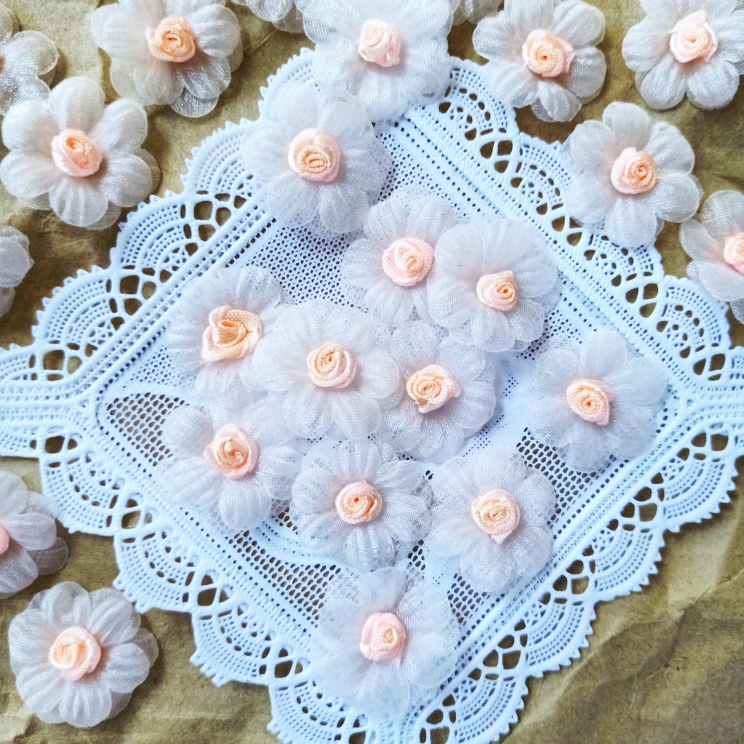 Handmade Blush Organza Rose Flowers: Floral Applique Embellishments, 1 ...