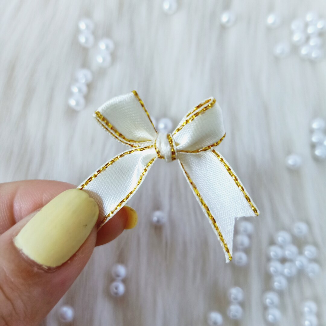 Ivory Bows Gold Edge (12/25 Pcs),fray Checked Bows,glitter Fringe Bows ...