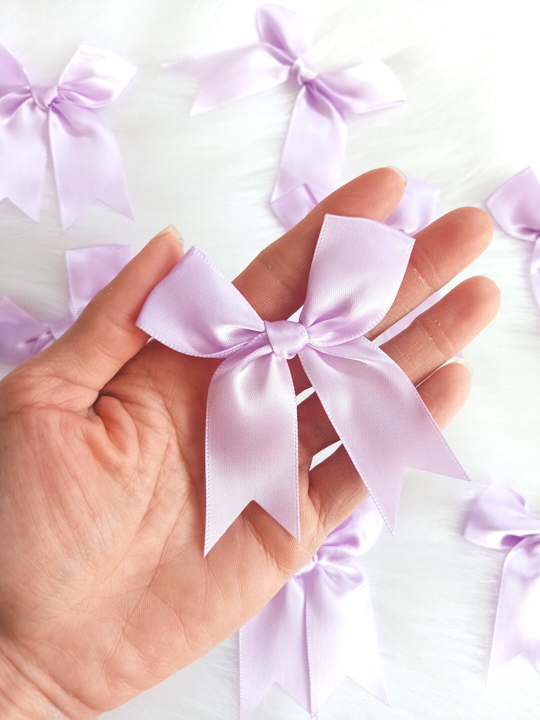 10 Large Lavender Satin Bows 3.5 Inch XL, Ribbon Bows, Hand Tied Fray ...