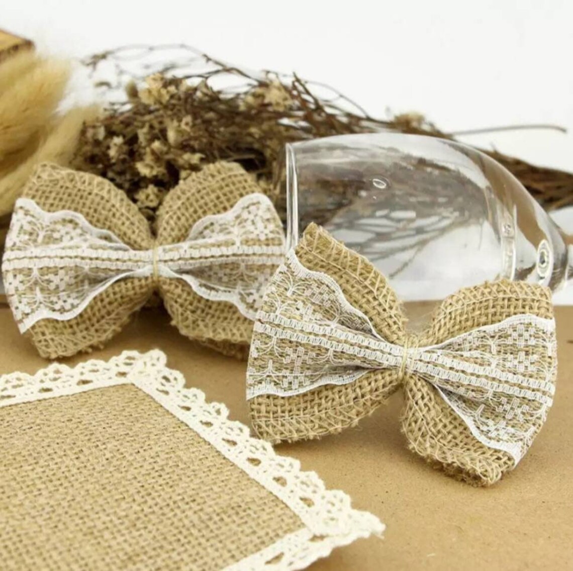 Burlap Lace Bows or Flowers: Rustic Wedding Decor, Set of 5 - Etsy