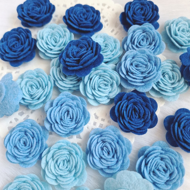 Blue Wool Felt Roses: Royal Craft Flowers, DIY Supply - Etsy