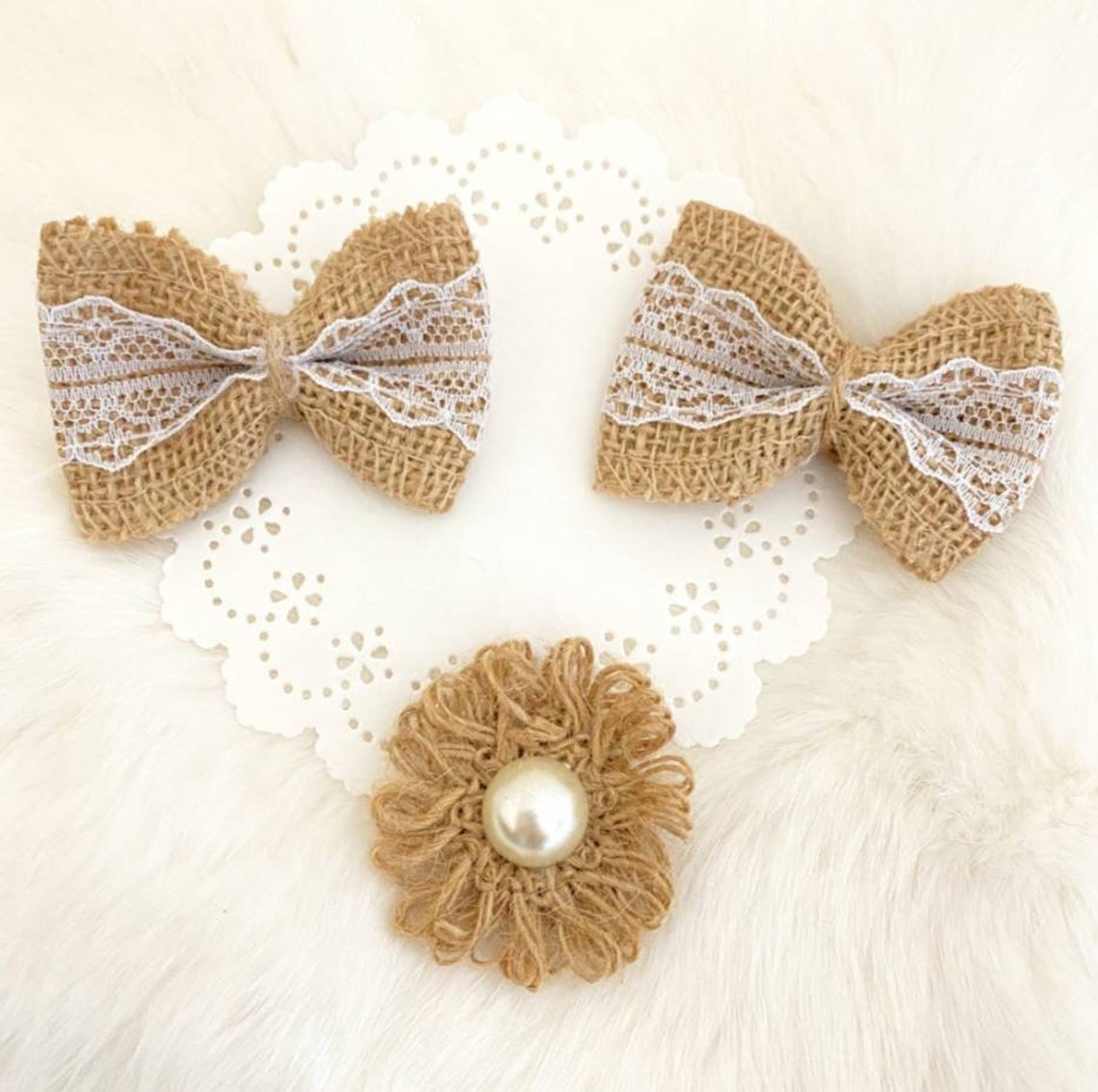 Burlap Lace Bows or Flowers: Rustic Wedding Decor, Set of 5 - Etsy