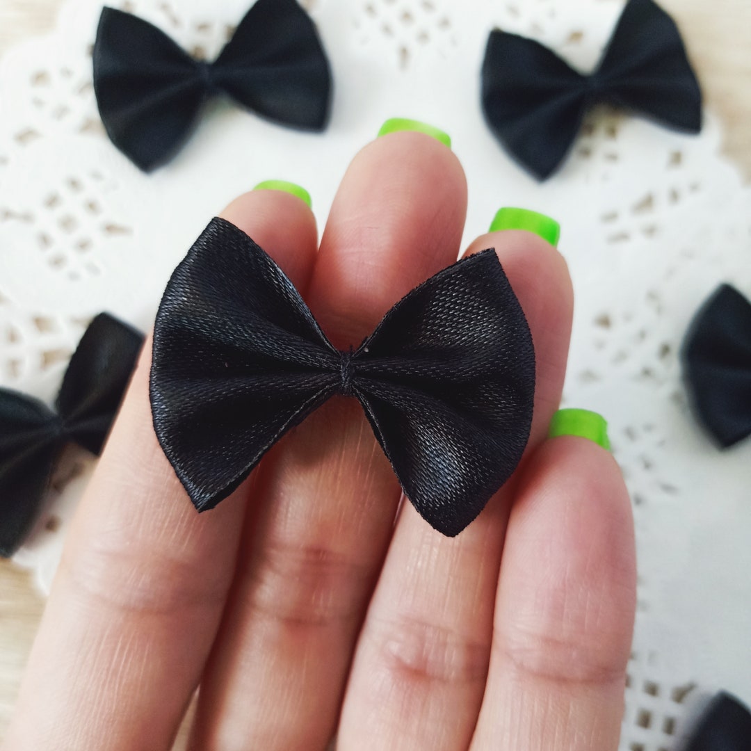 10 Black Bow Ties 1.5 Inches, Black Fabric Bows,small Bows for Craft ...