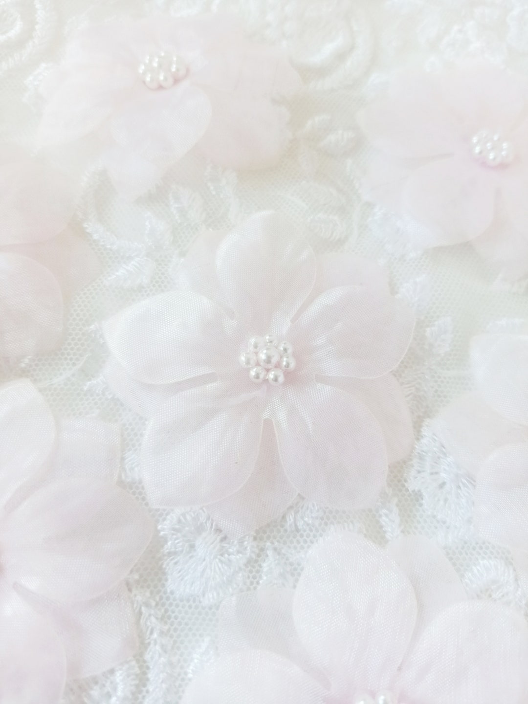 5 Pastel Pink Organza Flowers: Beaded Applique, Millinery Supply - Etsy