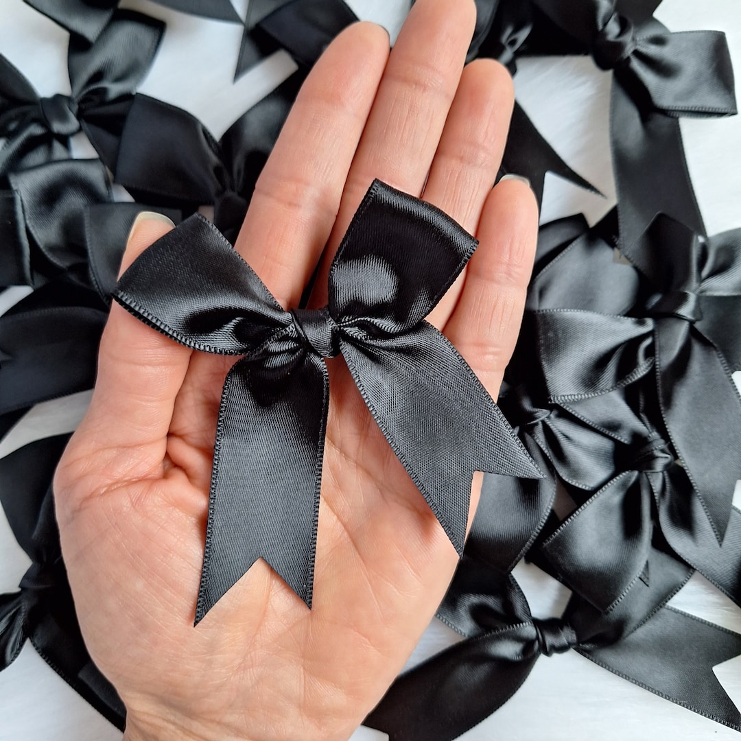 10 Large Black Satin Bows 3.5 Inch XL, Black Ribbon Bows,hand Tied Fray ...