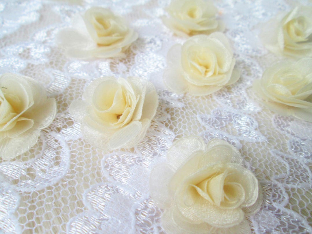 Handmade Cream Organza Roses: Ivory Fabric Floral Appliques (1 1/4 Inch ...