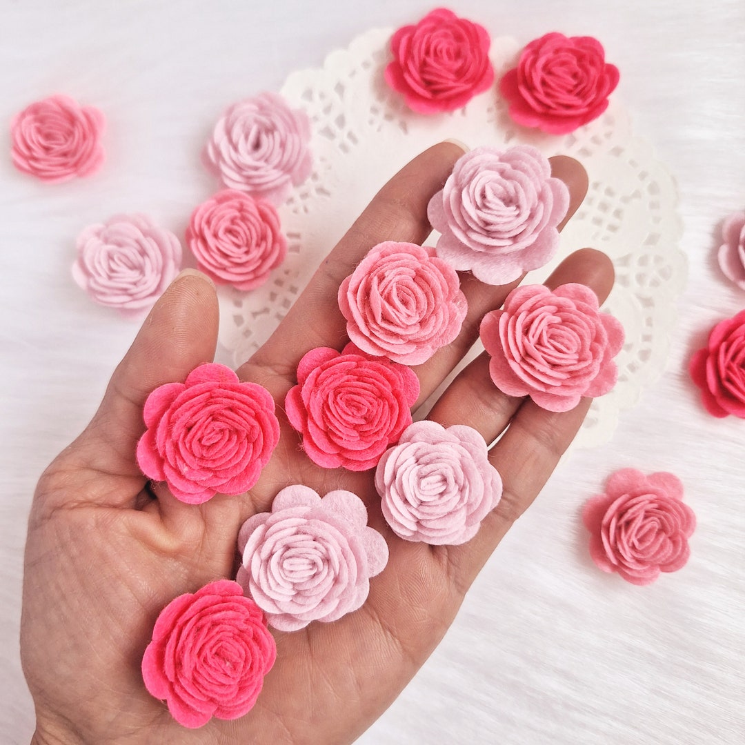Pink Wool Felt Roses: 3D Fabric Flowers, Craft Applique - Etsy