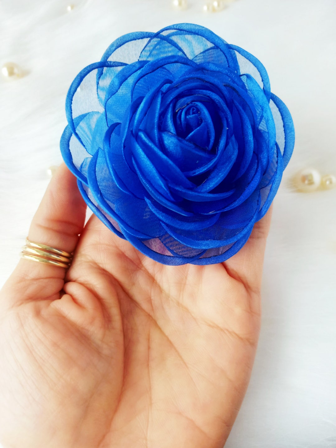2 Royal Blue Organza Roses: Handmade Floral Applique (3.5 Inches) - Etsy
