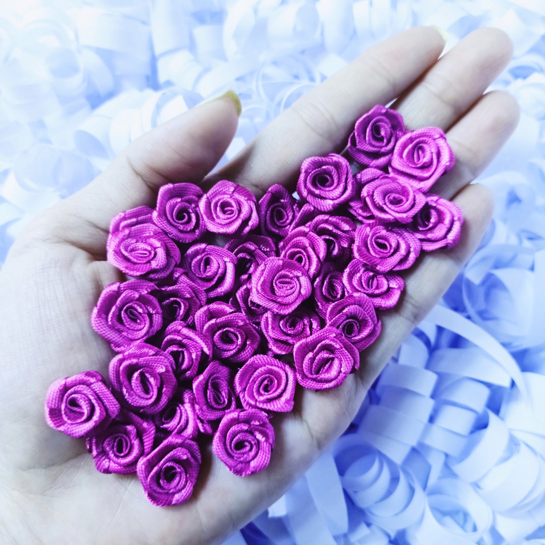 Purple Satin Ribbon Roses: Mini Craft Flowers (25/50 Pcs) - Etsy