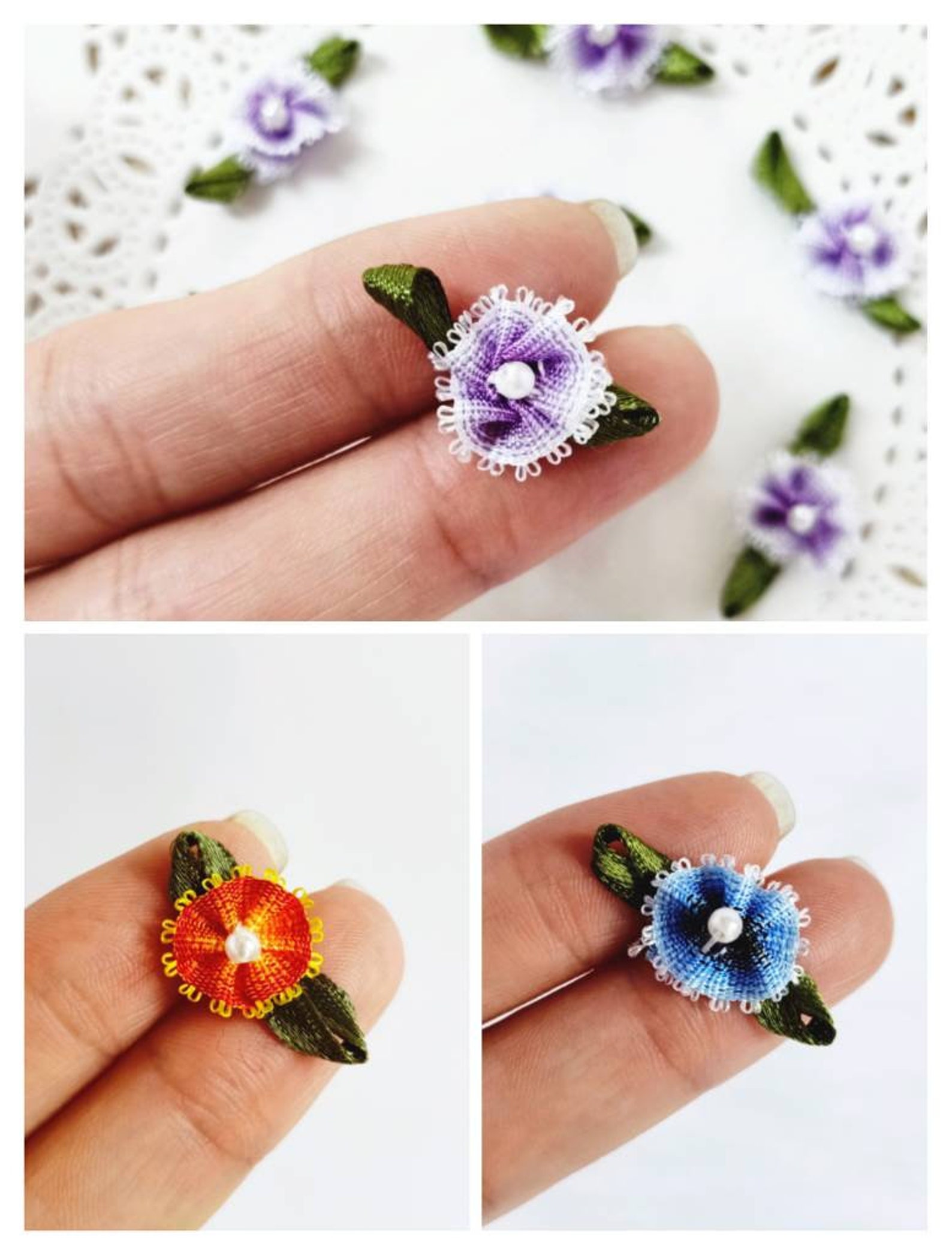 15 Mini Satin Beaded Flowers Mini Craft Flowers Flower | Etsy