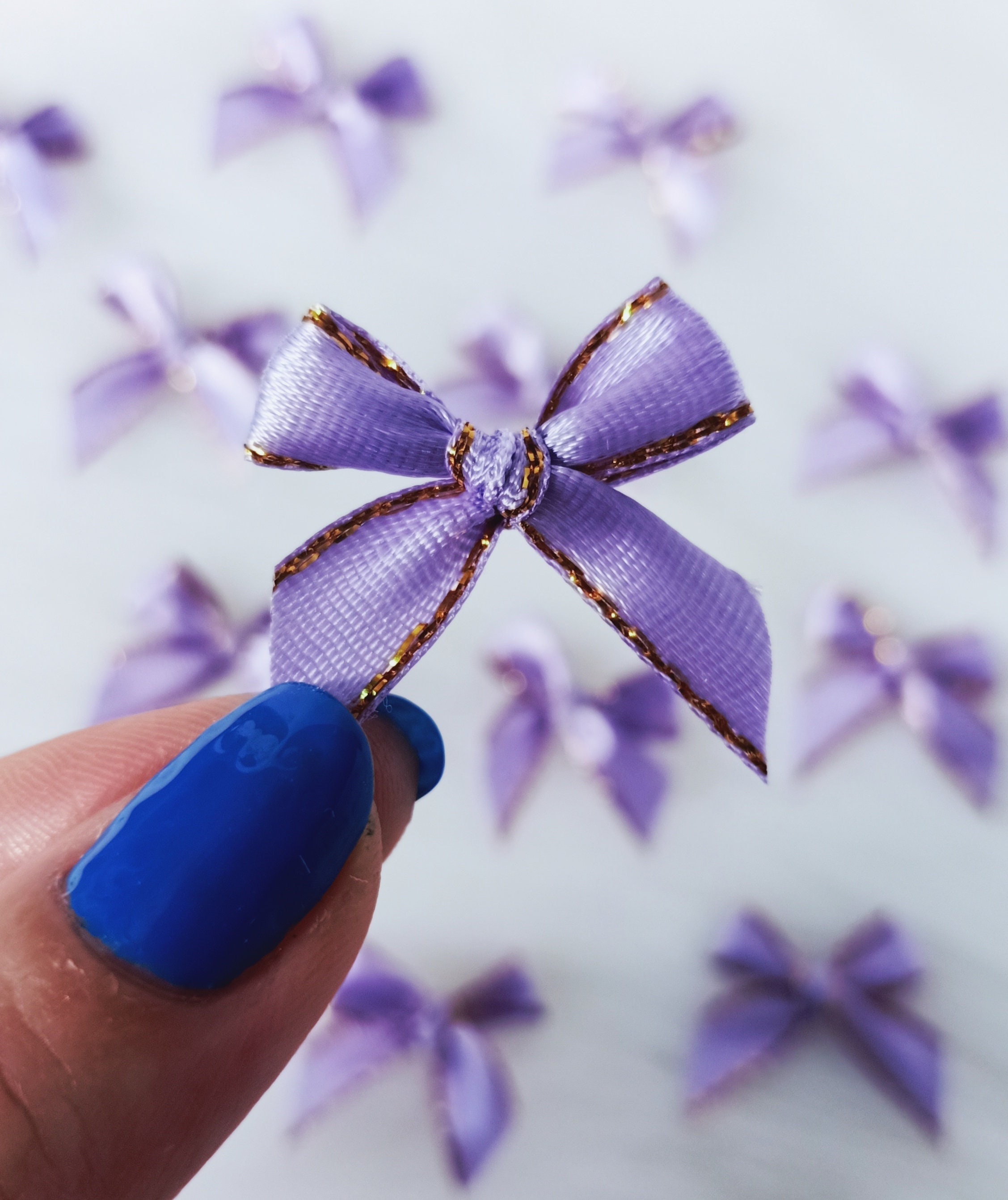 Lavender Bows Gold Edge 12/25 Pcsfray Checked Bowsglitter - Etsy