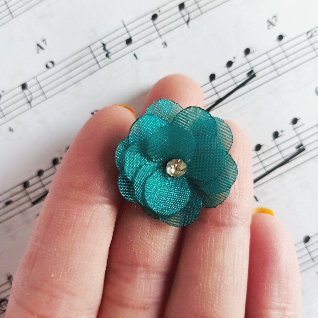 10 Rhinestone Peacock Green Organza Blossom Flowers, 3 Layers Flowers ...