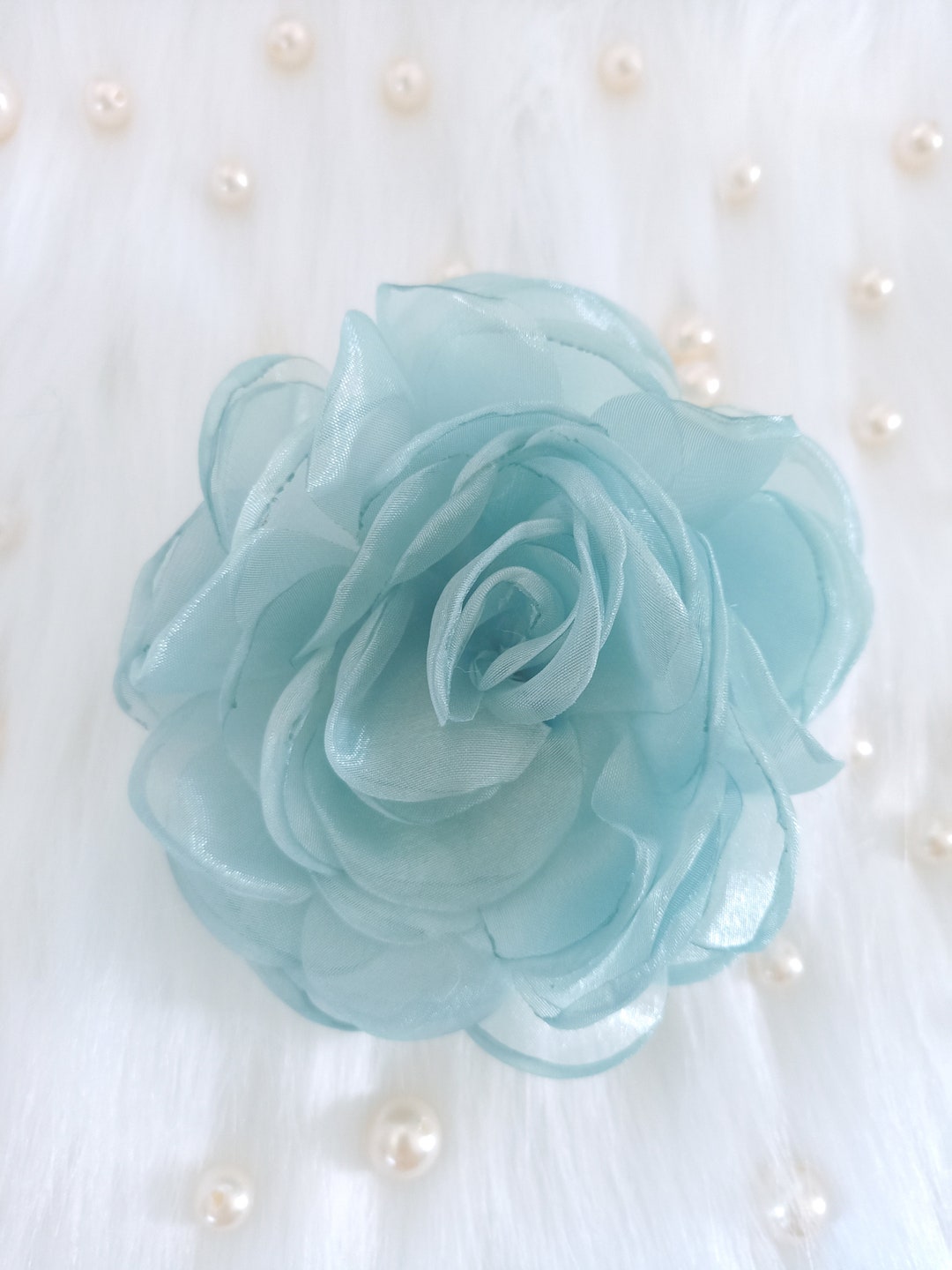 4'' Emerald Organza Rose: Handmade Fabric Flower Applique - Etsy